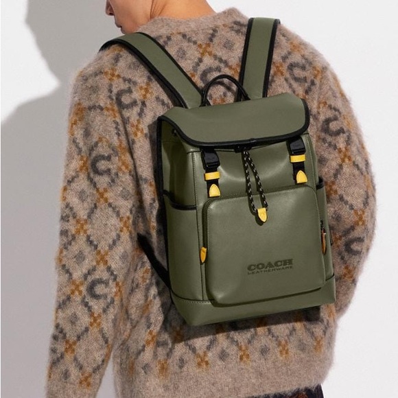Coach | Bags | Coach League Flap Leather Backpack Colorblock Ji Army ...